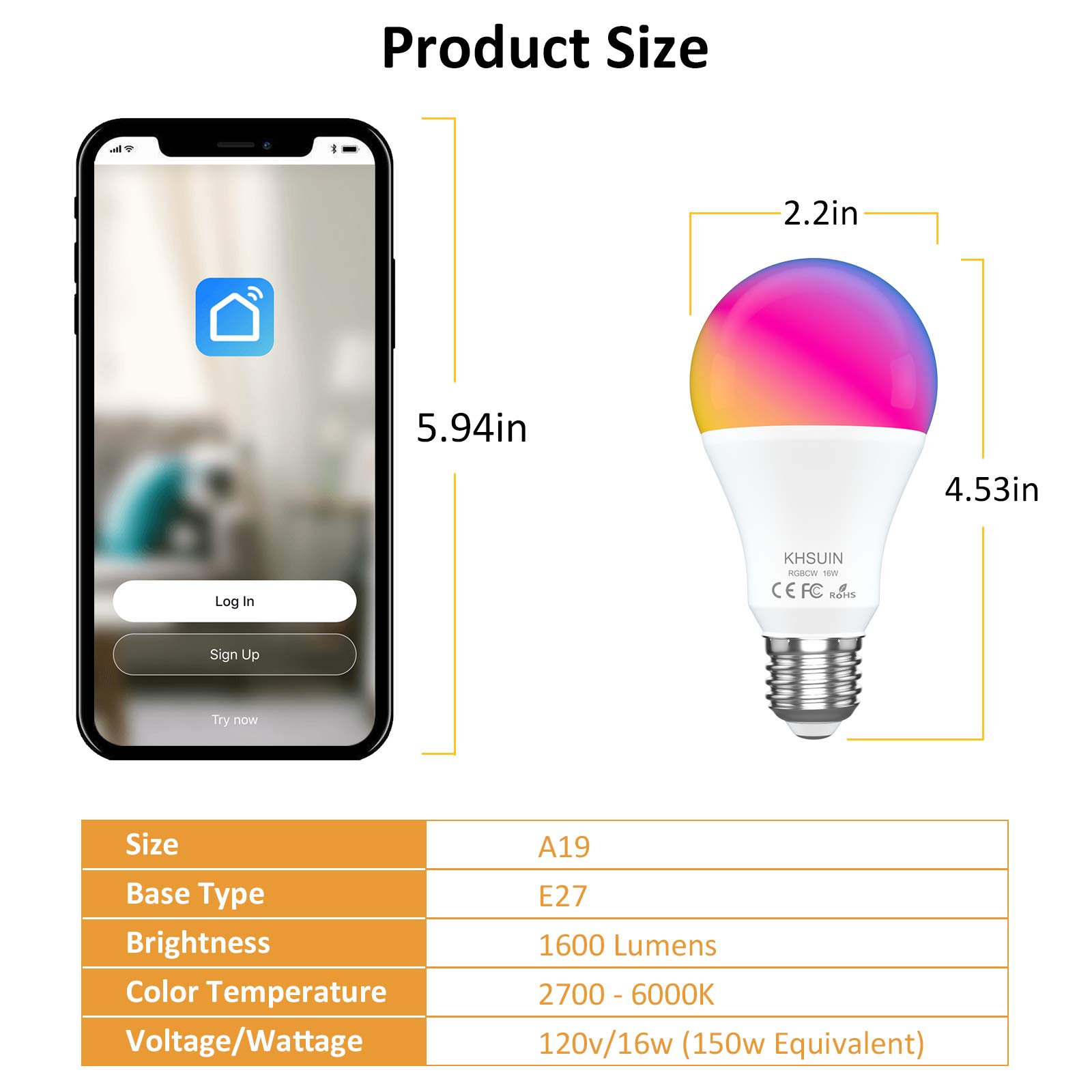 Smart Alexa Light Bulb,16W(150W Equivalent)1600Lumen Ultra Bright E26 A19 Led Full Color Changing WiFi Light Bulb,Smart Bulb Work with Alexa,Google(No Hub Required),High Lumen Smart Light Bulbs