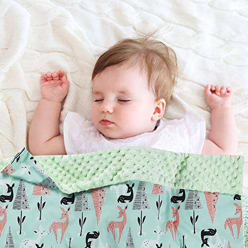 Pinko Coral Baby Blanket for Boys Girls Soft Plush Minky Blanket with Double Layer Dotted Backing,Printed Animal Bed Throws for Children (Green Forest Deer, M)