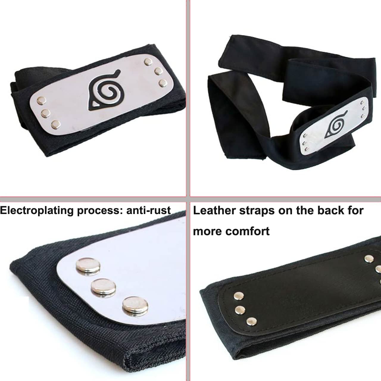Fusovon Anime Ninja Headbands, 6-Pack Black Leaf Village Akatsuki Yahiko Headband with Metal Plate, Kakashi Cosplay Accessories
