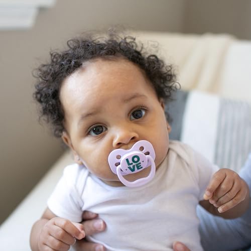 Dr. Brown's Advantage Baby Pacifier, Fully Symmetrical Soother with Soft Silicone Bulb, 0-6m, BPA Free, Lavender Love, 2 Pack (Style May Vary)