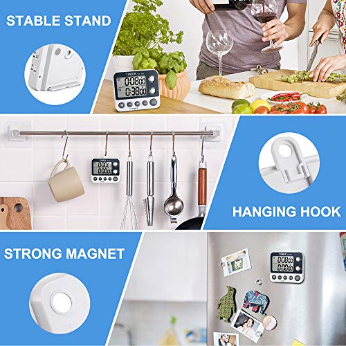 HomeMall Digital Dual Kitchen Timer, Cooking Timer, Dual Count Up & Down Timer with Magnetic Back, Large Display, Adjustable Volume and Flashing Alarm Light, ON/Off Switch Stopwatch, Battery Included