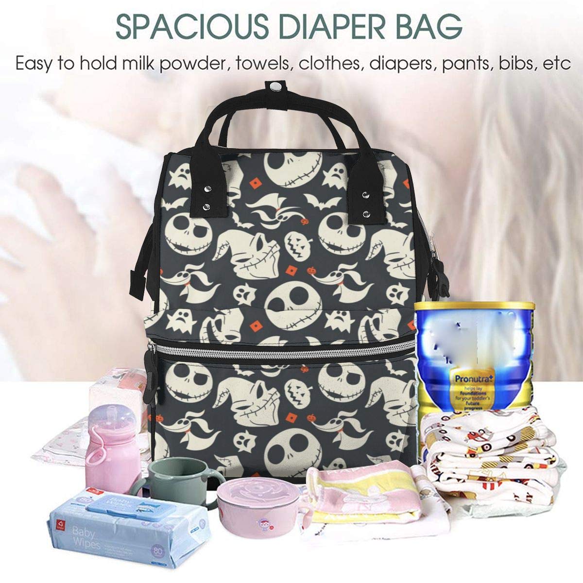 Diaper Bag Backpack - Jack And Sally The Nightmare Before Christmas Multifunction Waterproof Travel Backpack Maternity Baby Nappy Changing Bags