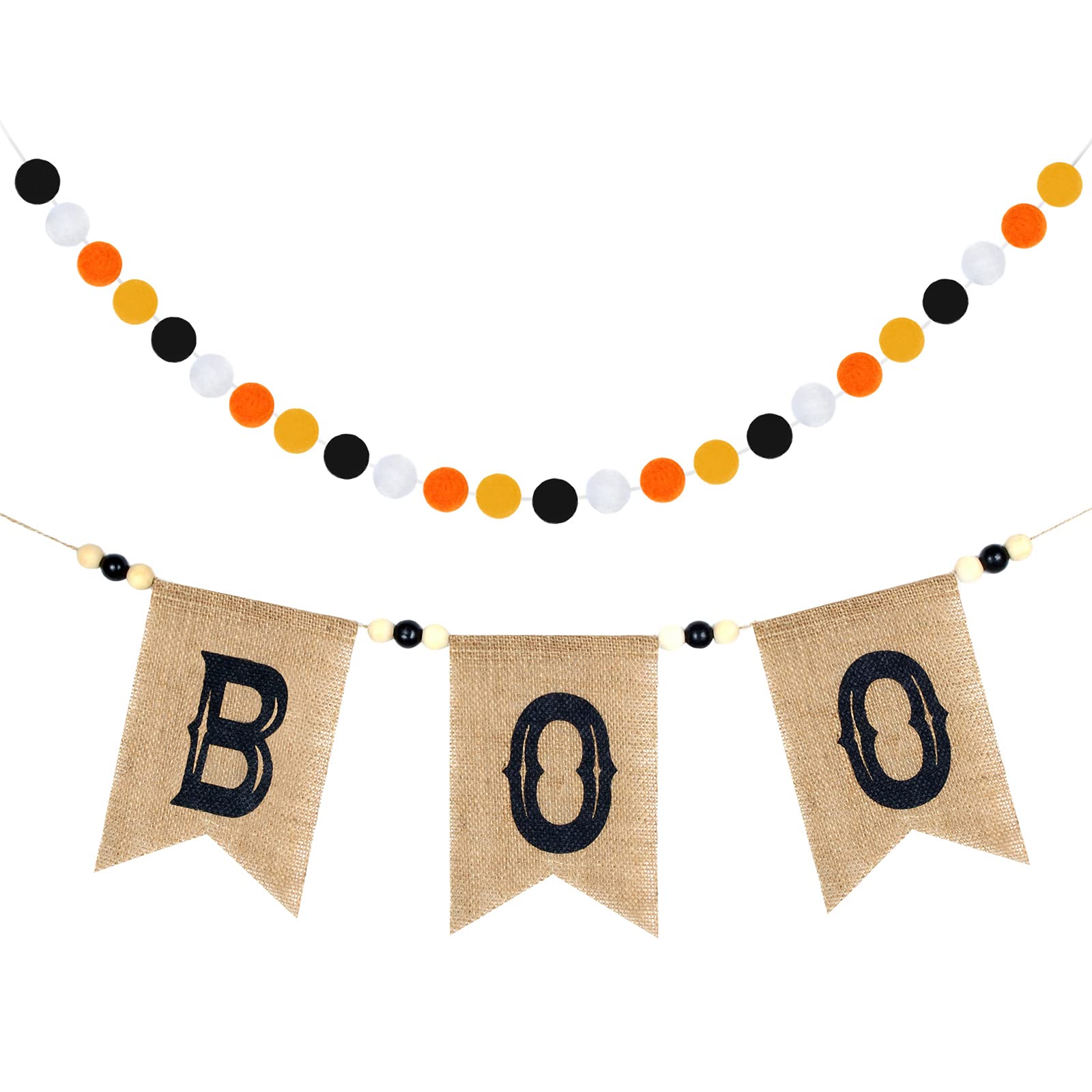 Halloween Banner Burlap Boo Banner Fireplace Banner Wool Felt Ball Garland Happy Halloween Banner Halloween Decor for Party Halloween Birthday Fireplace Carnival Decorations