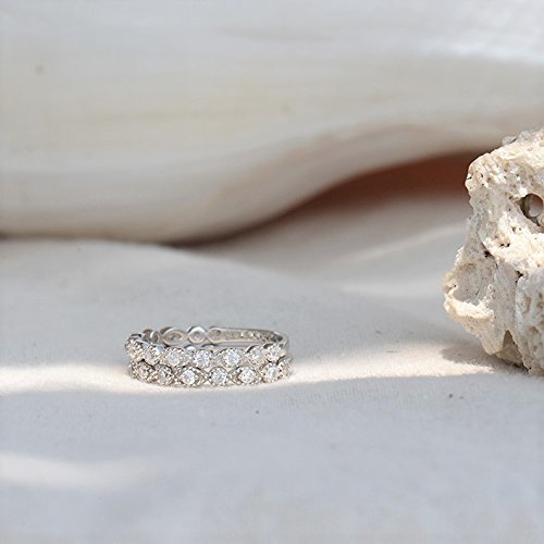 espere Milgrain Marquise & Round Cubic Zirconia Half Eternity Ring Stacking Infinity Wedding Band Sterling Silver Rings Rhodium Plated Size 6