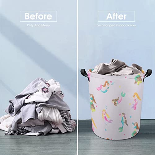 Mermaid Large Laundry Basket Hamper Bag Washing with Handles for College Dorm Portable