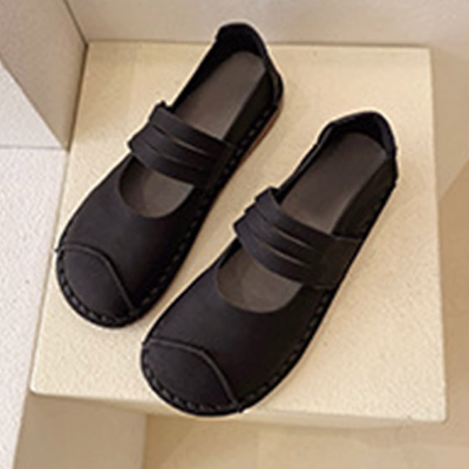 Flat Retro Casual Mouth Bottom Shoes Summer and Surface Shallow Soft Women's Spring Soft Women's Kids Boys Casual Shoes Black
