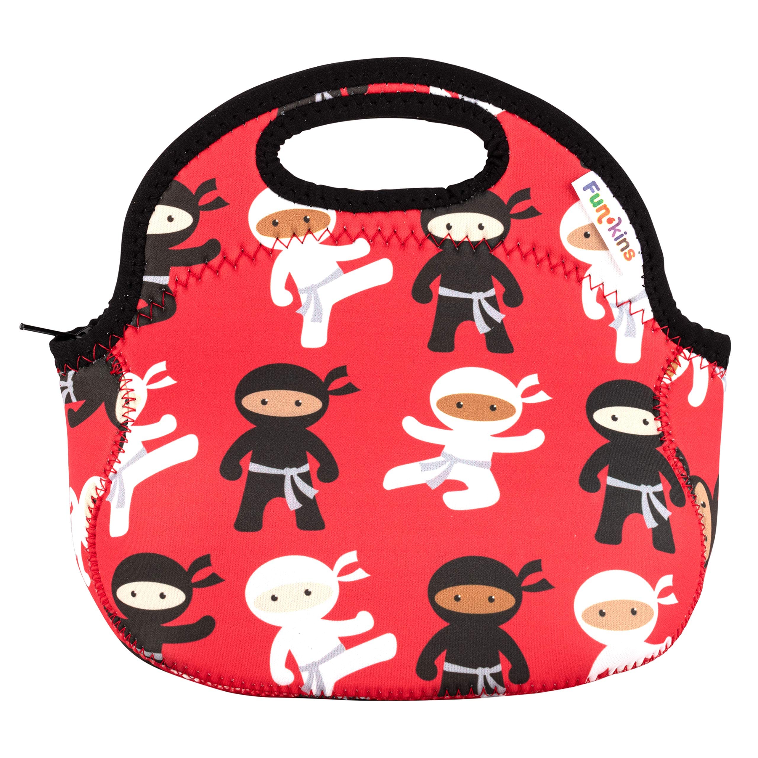 FUN KINS Insulated Lunch Bag for Kids, Durable, Machine Washable, Premium Quality, Interior Pocket & Name Tag, Easy to Pack, Folds Flat for Storage, Preschool or Snack Size Lunch Bag (Ninjas)