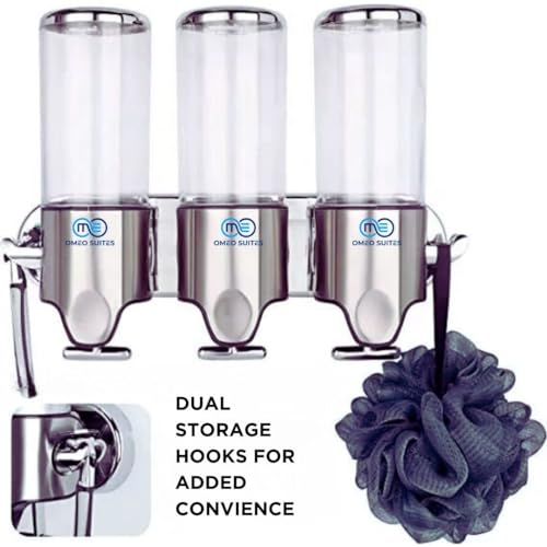 OMEO Shampoo and Conditioner Soap Dispenser Stainless Steel for Bathroom-500ml Clear Triple Wall Mount Shower Pump 3 x 15 fl. oz