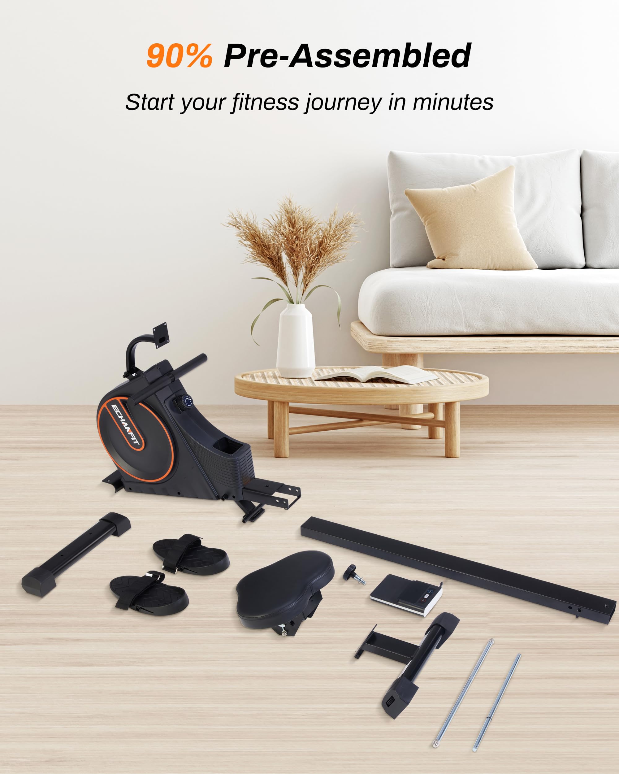 ECHANFIT Magnetic Rowing Machines for Home, LCD Monitor with Backlight and Tablet Holder, 16 Levels Adjustable Resistance, 350 LB Weight Capacity Foldable Rower for Home Gym Cardio Workout