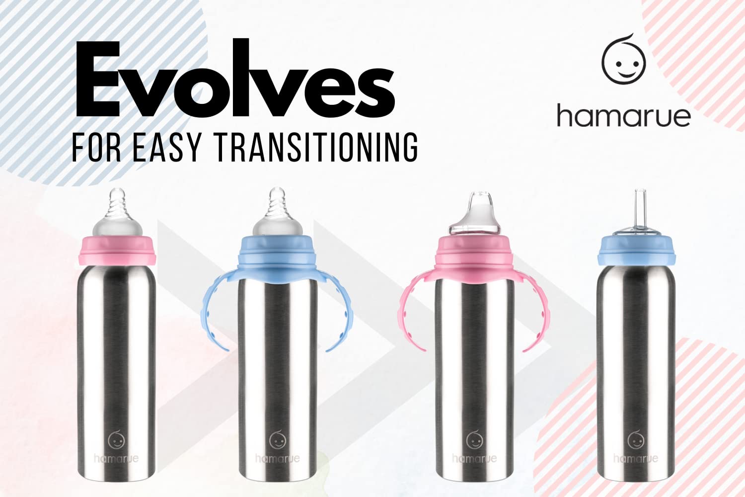 Hamarue 3-in-1 Stainless Steel Sippy Cups for Toddlers | Non-Toxic Insulated Stainless Steel Baby Bottle | Straw Cup With Removeable Handles | Plastic Free Liquid Transfer (8 oz, Bluel)