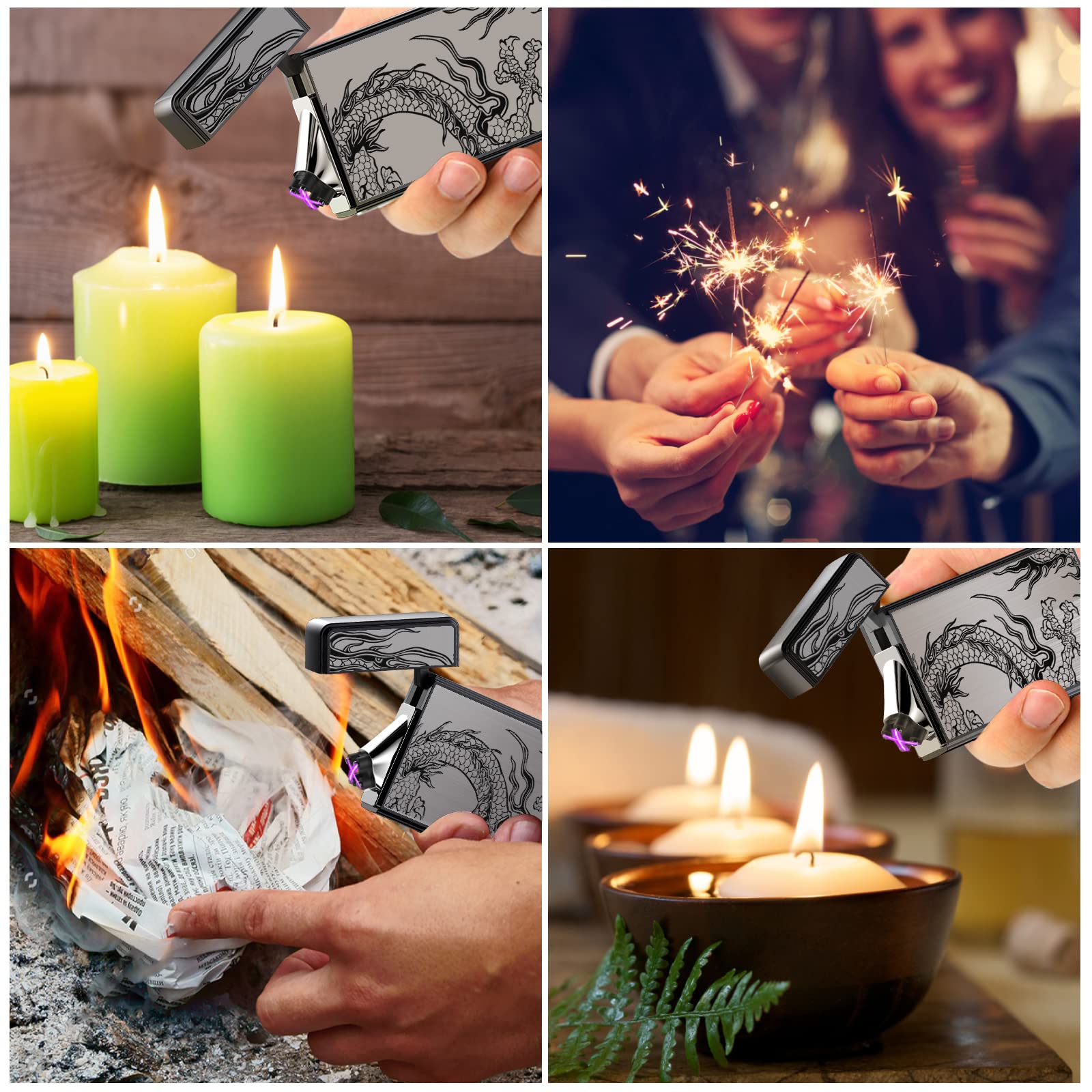 Electric Lighter, USB Rechargeable Plasma Arc Lighter, Windproof Flameless Butane Free Mini Lighter for Candles, Fireworks, Outdoor Camping Activities (Black Dragon)