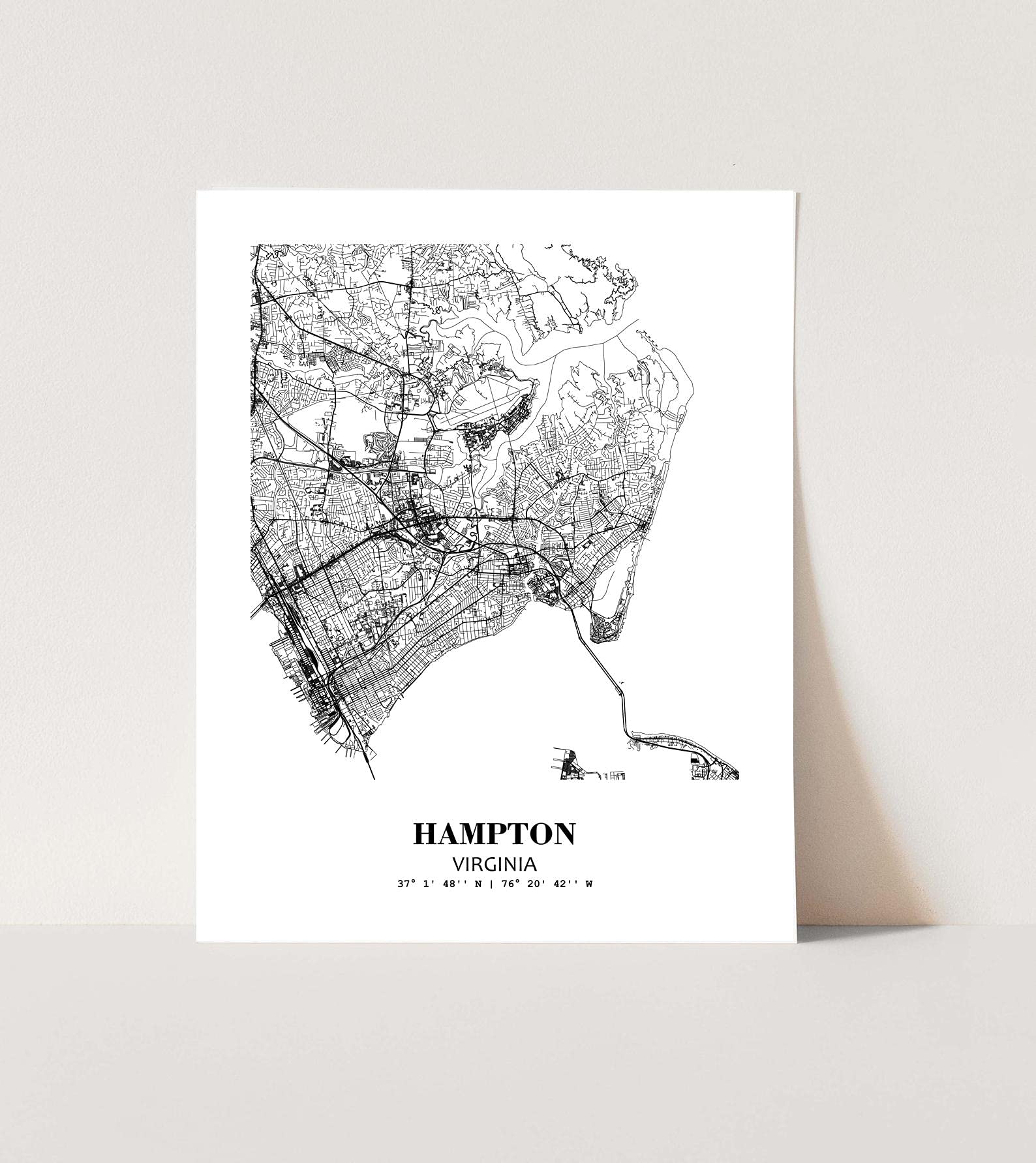Eleville 18X24 Unframed Hampton Virginia City View Abstract Road Modern Map Art Print Poster Wall Office Home Decor Minimalist Line Art Hometown Housewarming wgn630