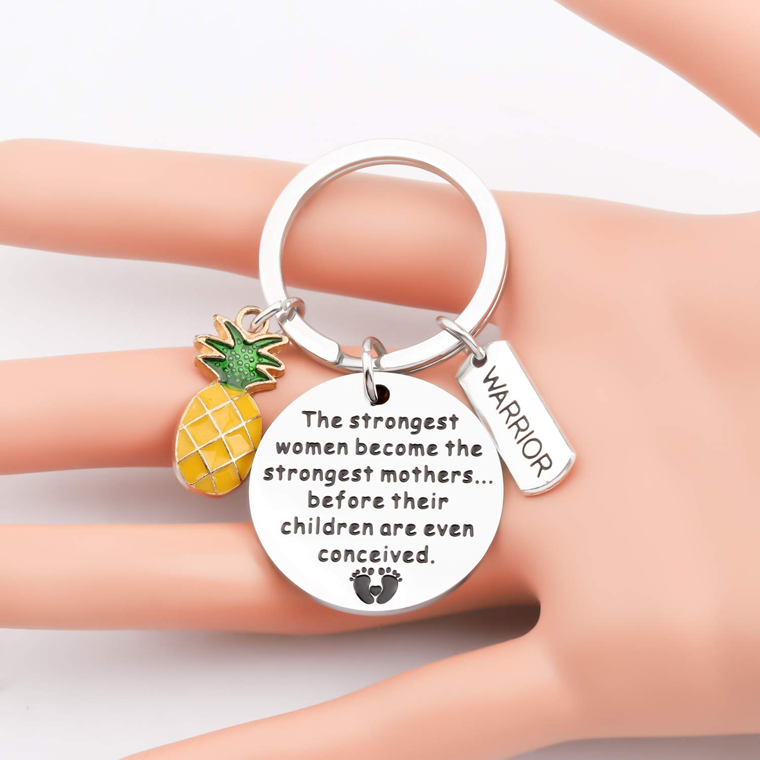 FUSTMW IVF Mom Gifts IVF Pineapple Keychain IVF Infertility Warrior Jewelry Infertility Awareness Support The Strongest Women Become The Strongest Mothers (silver)