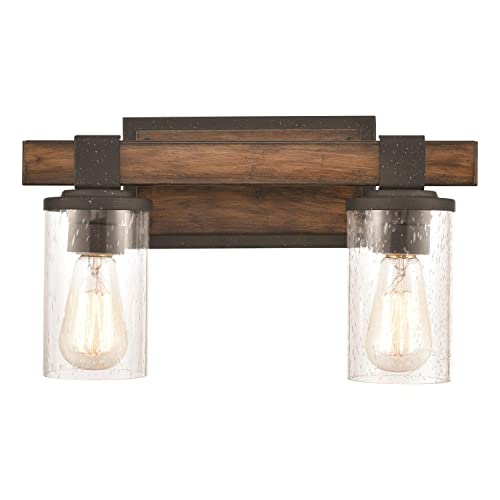 Elk Home Annenberg Vanity Light - 89132/3 Vanity Light in Seeded Glass and Distressed Black - LED Bulb and Dimmer Compatible, Modern Farmhouse and Updated Traditional Décor Wall Light Fixture