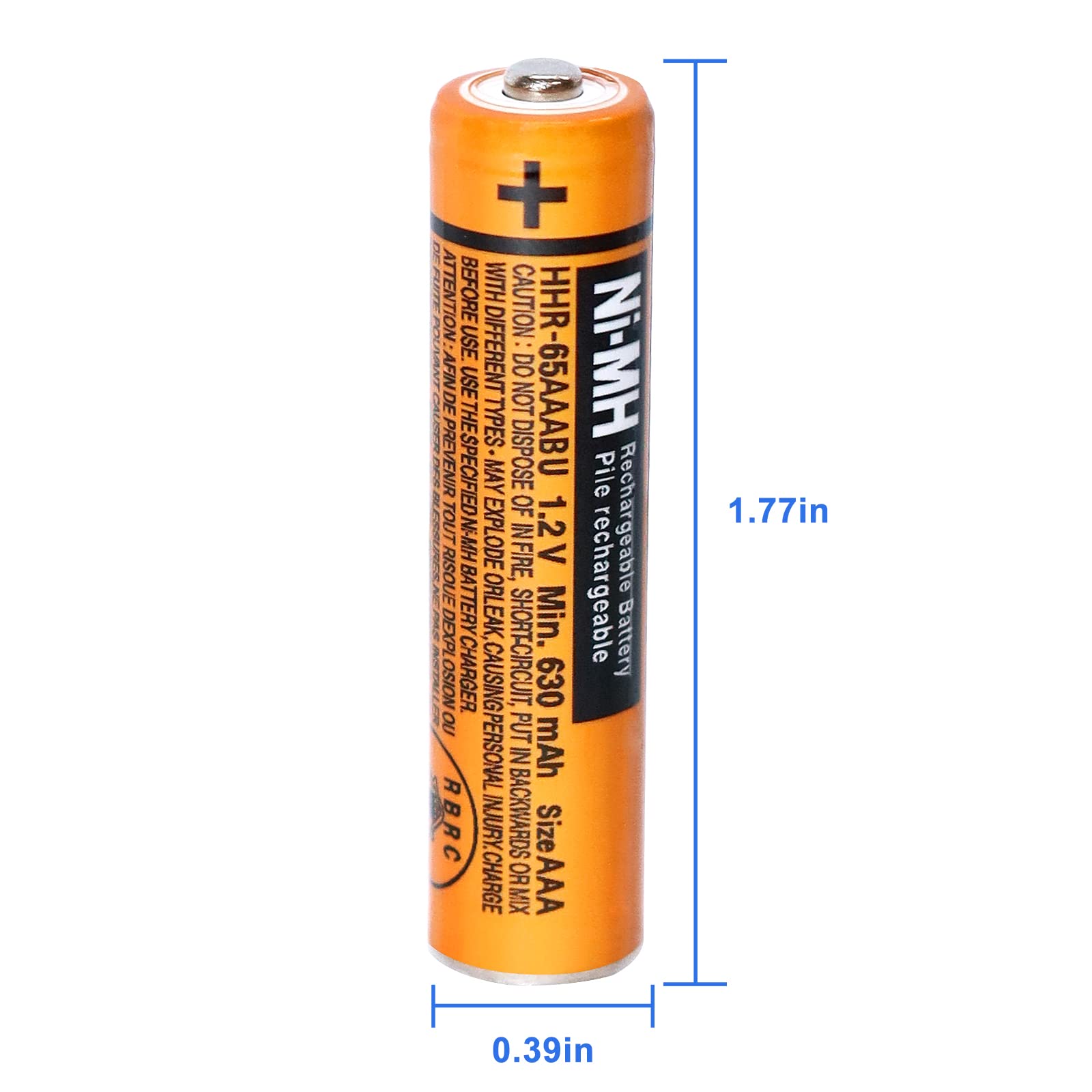 EOCIK HHR-65AAABU 630mAh NI-MH Rechargeable AAA Battery for Panasonic 1.2V AAA Rechargeable Battery for Cordless Phones (630-4pcs)