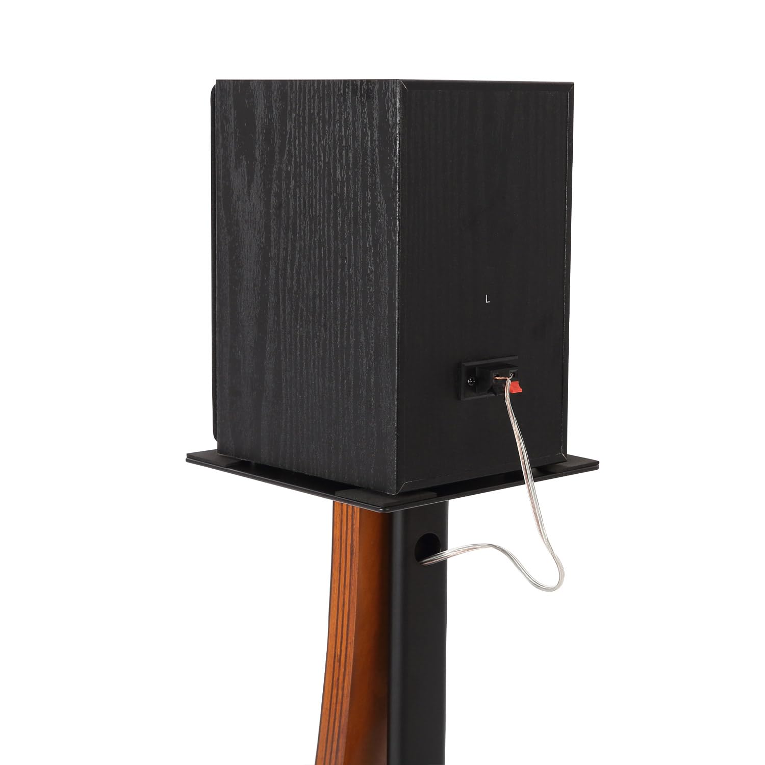 EXIMUS One Pair Fixed Height Universal Speaker Floor Stands with Real Wood - 290 Series (EX-290FW)