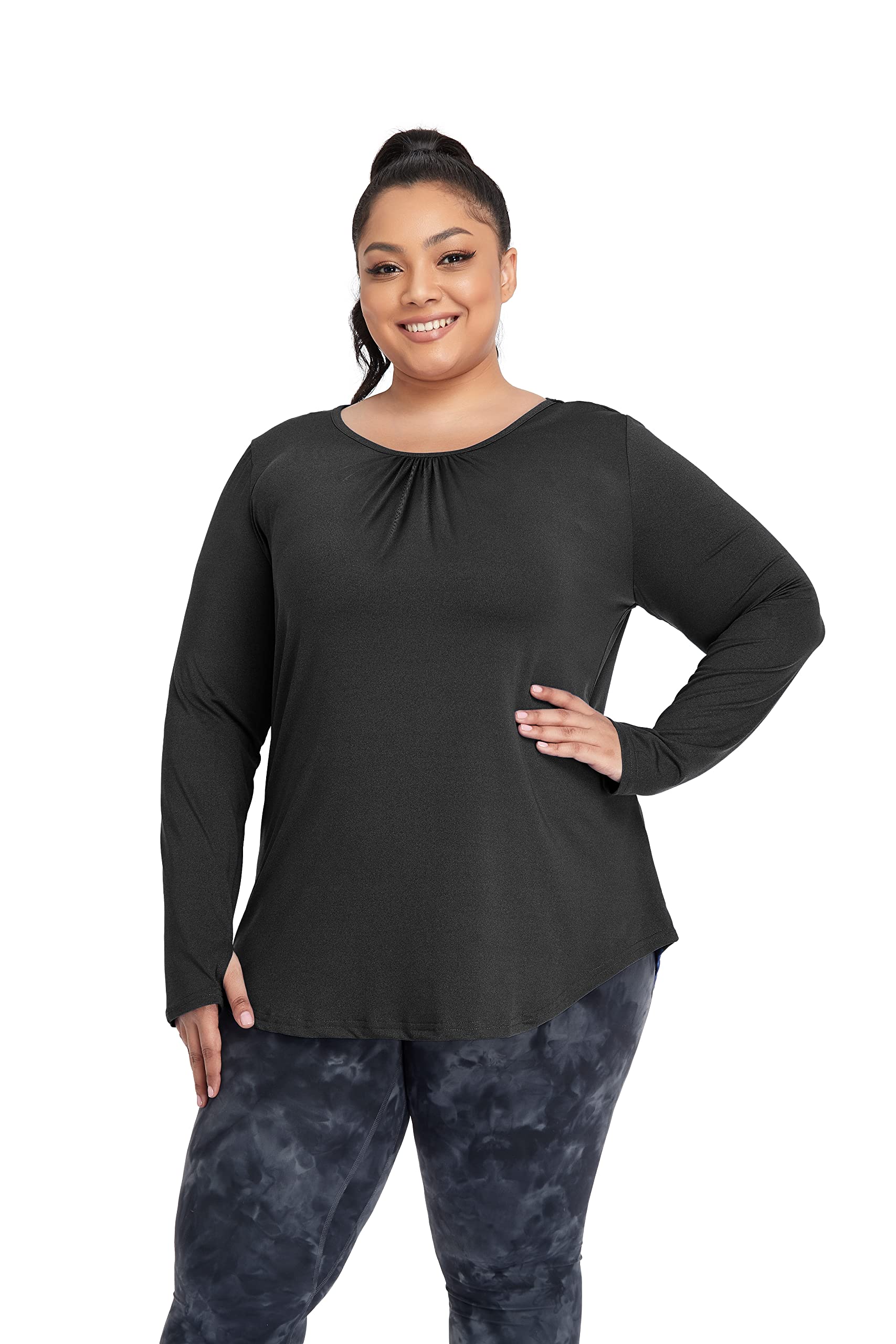 FOREYOND Women's Plus Size Tops Long Sleeve Sport Tee Loose Fit Athletic Yoga Clothing Running Workout Shirts xx