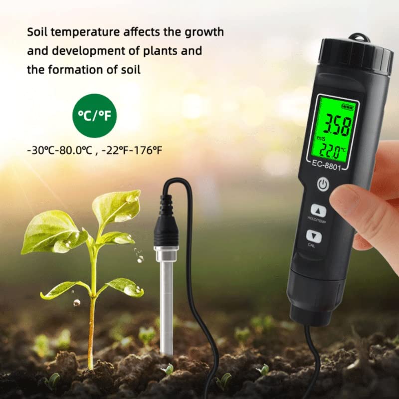 LHLLHL Portable Digital EC/Temperature Soil Tester Meter Farm Measurement Backlit Display Removable Electrode Waterproof Test Planting