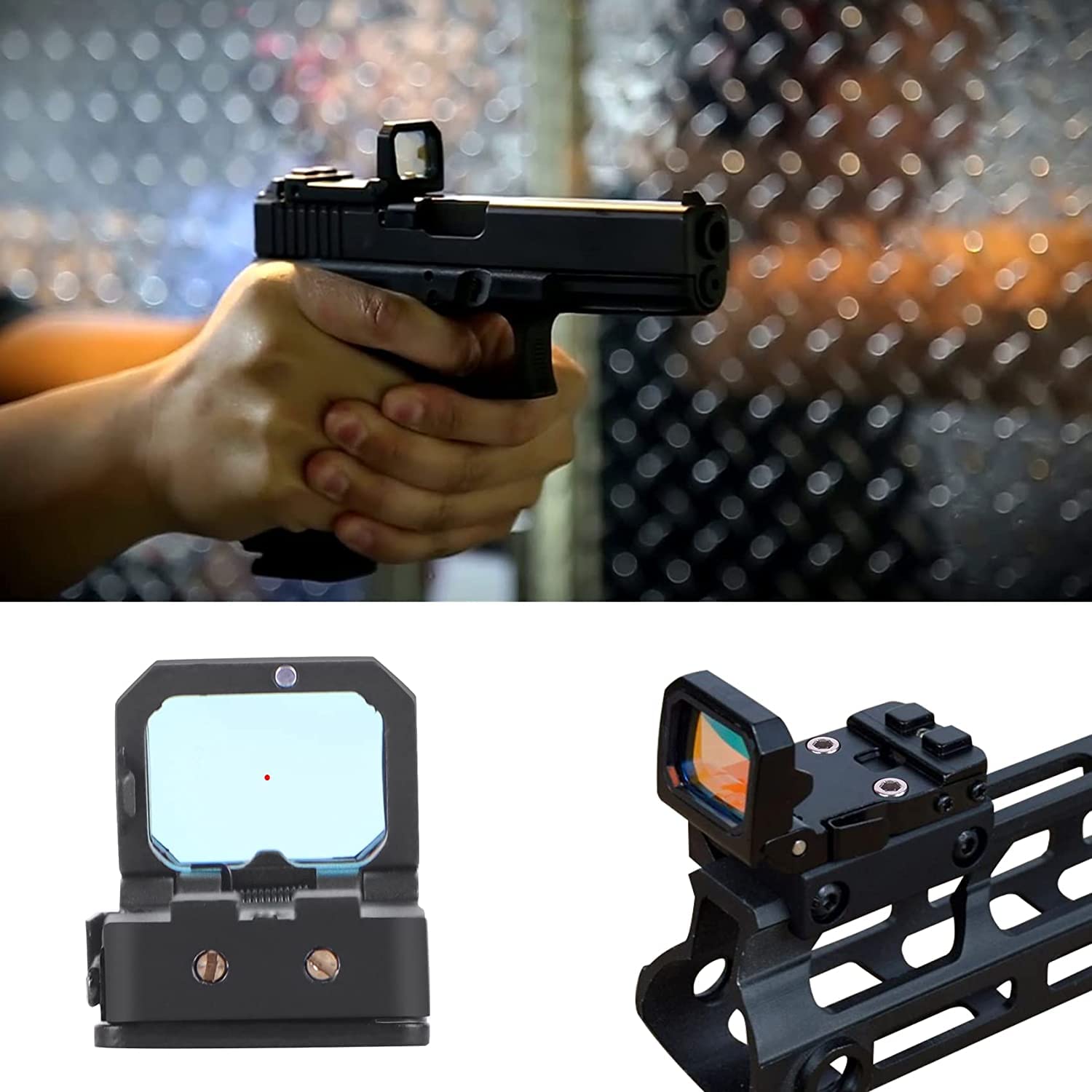 Flip Up Reflex Sight Heightened Base, Red Dot Sight with Anti-Fog & Shockproof Aiming Scope Sight (Pistol Optic)