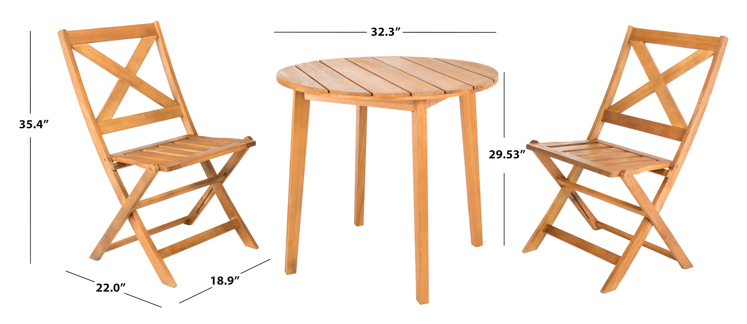 SAFAVIEH Outdoor Collection Bruna Teak 3 Piece Bistro Set
