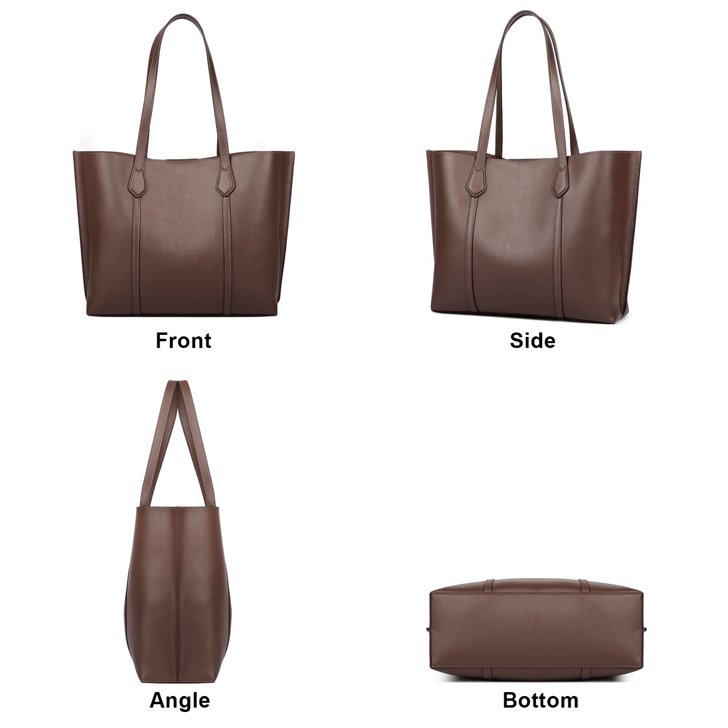FOXLOVER Genuine Leather Tote Purses for Women, Ladies Fashion Shoulder Tote Handbag (Brown)