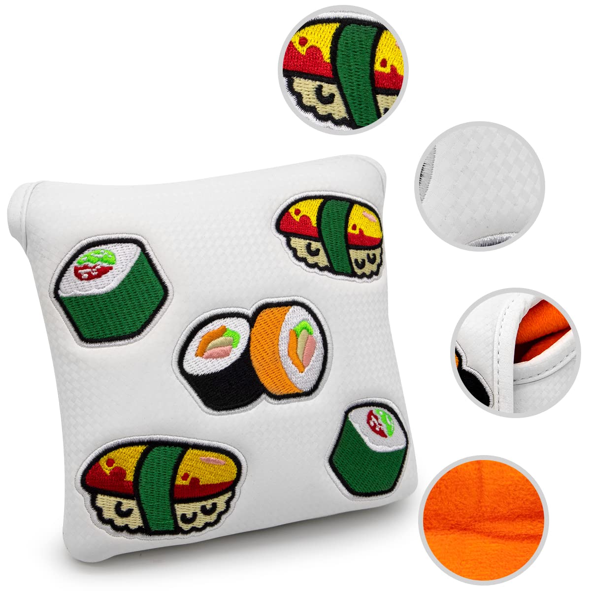 Golf Mallet Putter Cover, Sushi Pattern Putter Covers Golf Club Head Covers Putter Headcover for Mallet Leather Golf Putter Head Covers with Magnetic for All Brands