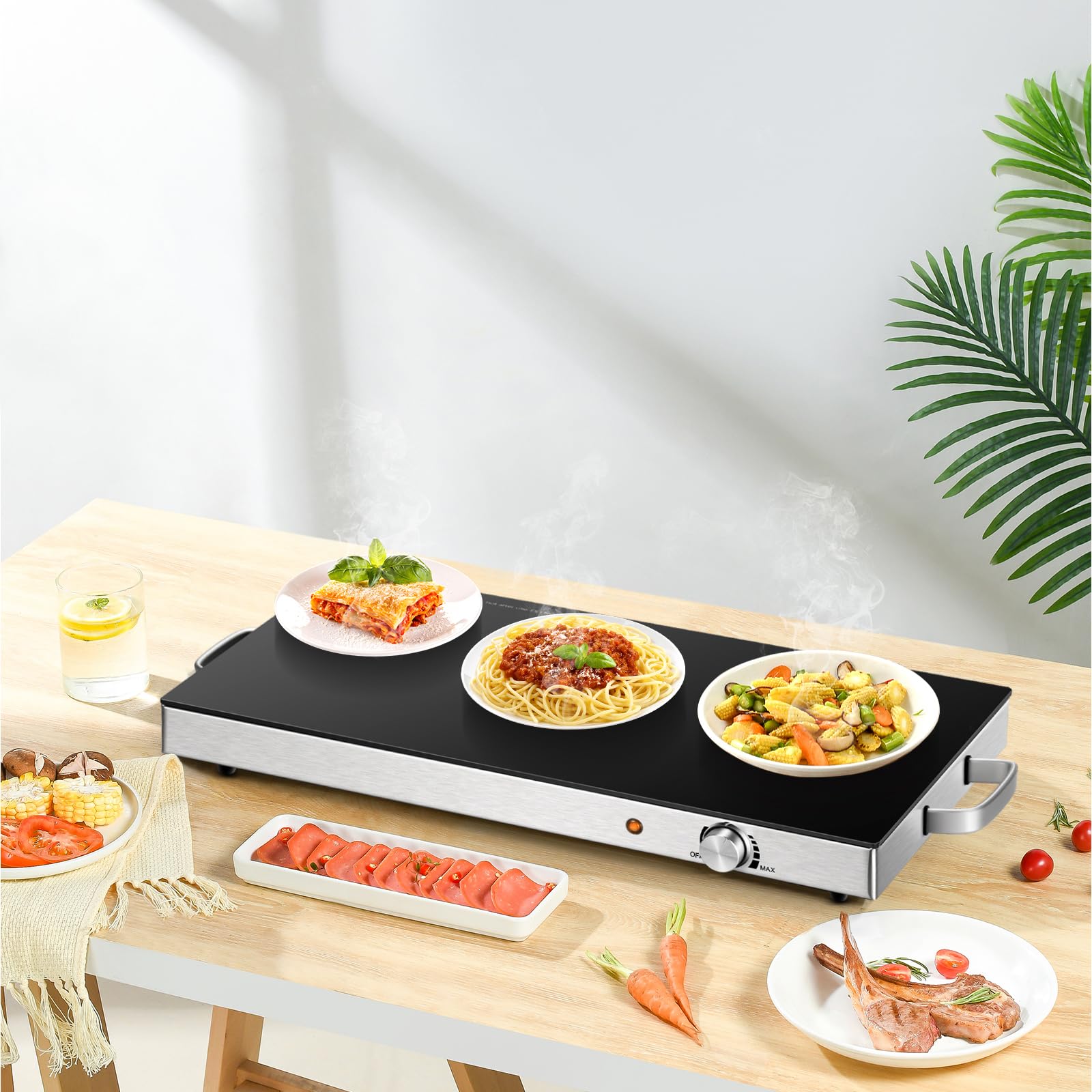 Giantex 2 Packs Electric Warming Tray, 22''x15'' Hot Plate with Adjustable Temperature Control, Stainless Steel Frame & Tempered Glass Surface, Food Warmer Buffets Server for Party Events