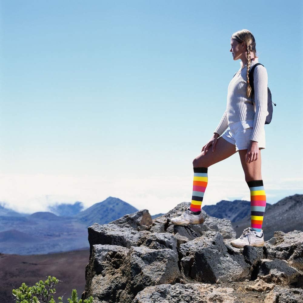 Double Couple 3 Pairs Compression Socks for Women Men 20-30mmhg Knee High Stocking for Sports Running Travel Nurses