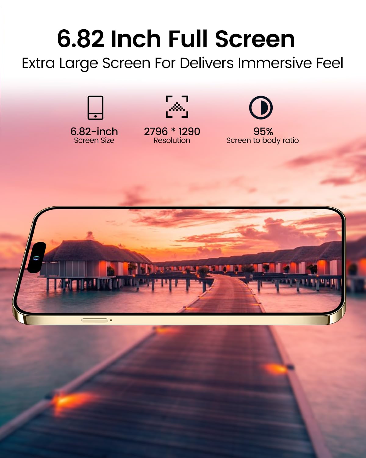 Echoamo A14 Pro Max Unlocked Smartphone, 5G Cell Phone 6GB+256GB Smartphone Android 13, 6000mAh Battery, 6.82" FHD+ Display 120Hz 64MP Camera, Dual SIM Octa-Core Phone GPS/Fingerprint/Face ID 5G Gold