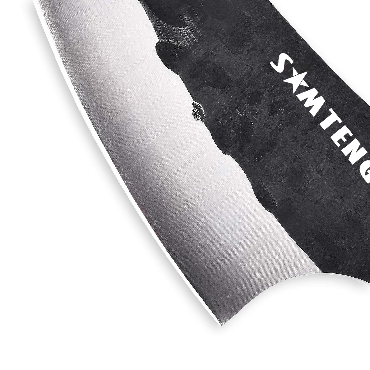 SMTENG Outdoor Survival Knife 5.5 inch,Great for Camping,Hunting and BBQ activities with Leather Sheath,Handmade Forged Hammered kitchen Knife Full tang Sharp Blade Butcher Knives Boning knife