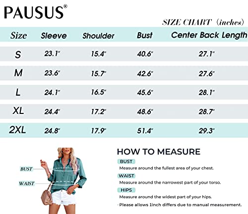 Pausus Collared Satin Shirt Womens Casual Long Sleeve Button-Up Collared Silk Blouse with Pocket(Peacock Blue,S)