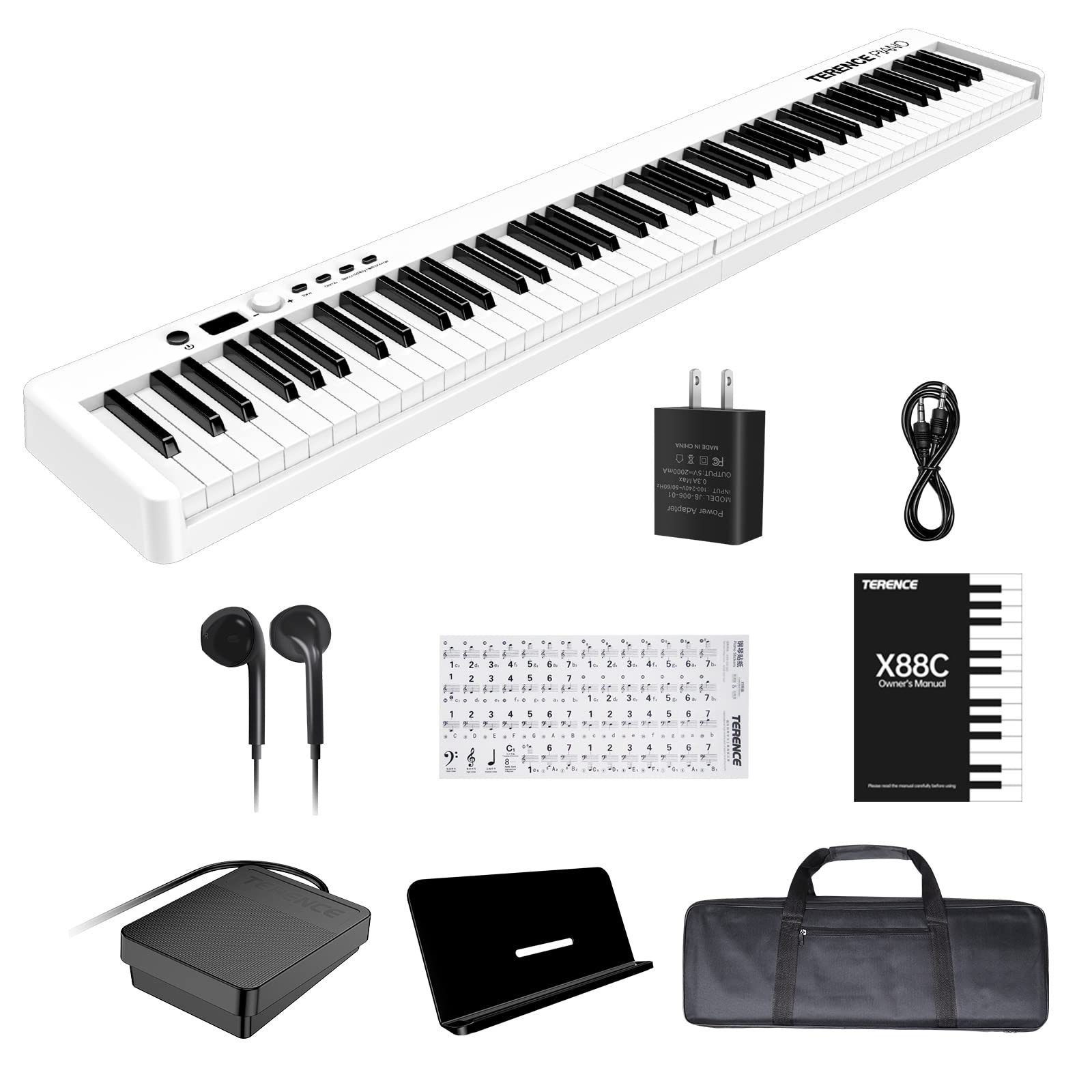 Folding Piano Keyboard, 88 Keys Full Size Semi-Weighted Foldable Piano, Support MIDI Bluetooth Portable Piano with LCD Screen Sheet Music Stand Sticker Sustain Pedal for Beginners Kids (White)