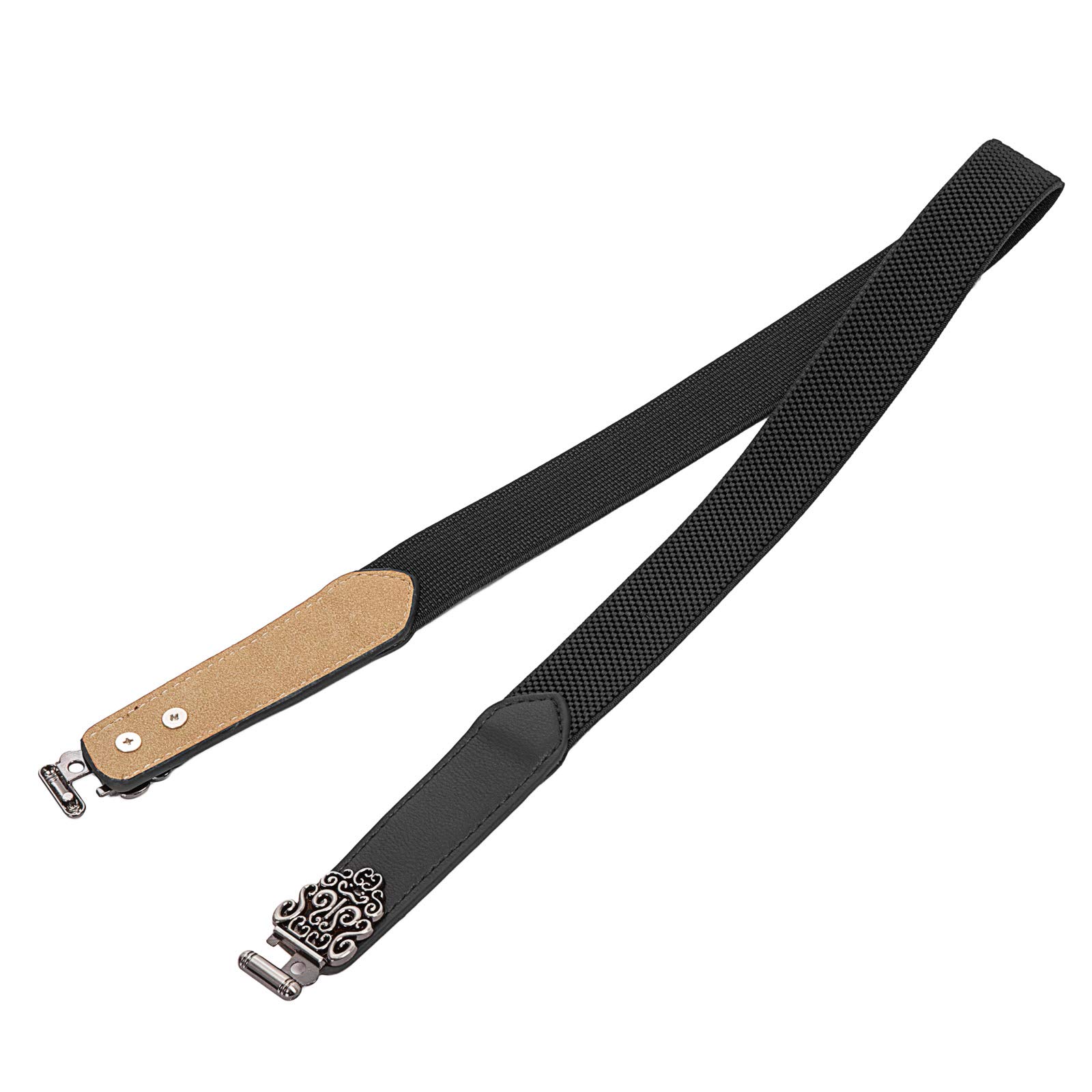 Elastic Stretch Belts for Women Skinny Black Dress Belts with Brass Buckle, S