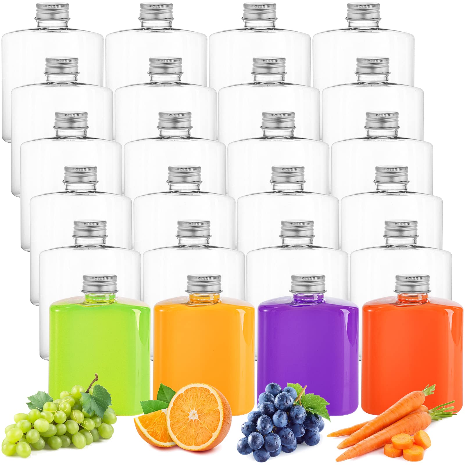 Elsjoy 24 Pack 10 Oz Plastic Bottles with Caps, Small Plastic Flask Bottles Reusable Round Flat Bottles, Mini Juice Bottles Disposable Beverage Container for Juice, Alcohol, Leak Proof