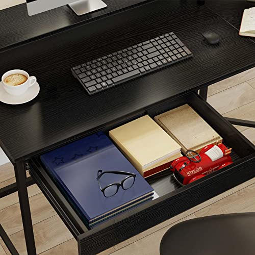 Rolanstar L Shaped Gaming Desk with Drawer, 55.1" Reversible Computer Desk with Power Outlets & LED Lights, Home Office Desk with Monitor Stand & Storage Shelf, Corner Desk with Hooks Black