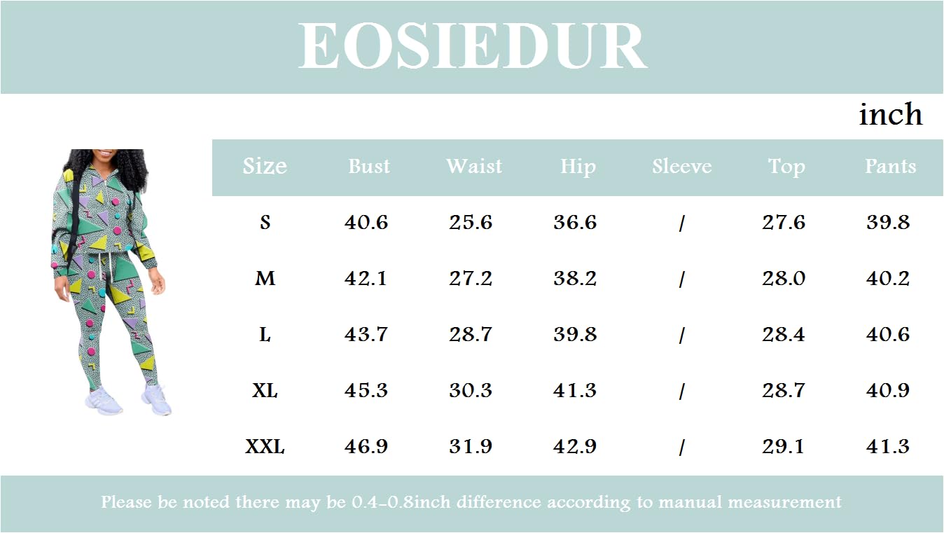 EOSIEDUR Women's 2 Piece Outfits Zip Sweatshirt Elastic Waistband Pants with Drawstring Lounge Set Tracksuit, Memphis XL