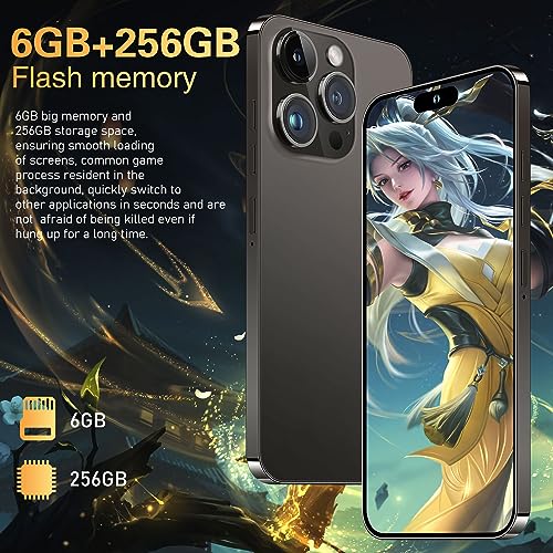 ExAchat A14 5G Unlocked Cell Phones, 6GB + 256GB, 8-Core, 6.82" HD Display Smartphone, Android 13.0, 6000 mAh,64MP + 24MP, Android Phones That Support Face/Fingerprint Recognition-Black