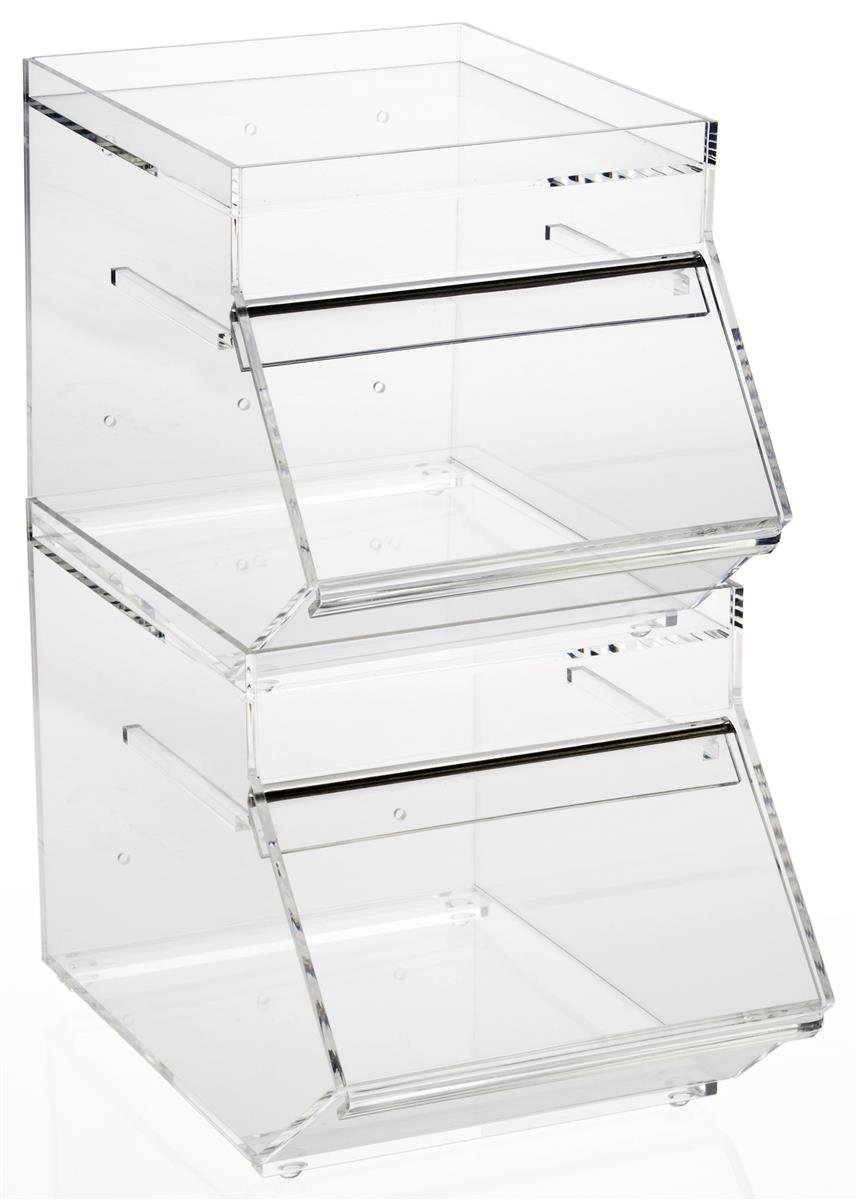 Displays2go Clear Plastic Candy Container, 6-1/8"w x 6-3/8"h x 9-1/2"d, with Hinged Door Holds 1 Gallon of Dry Foods