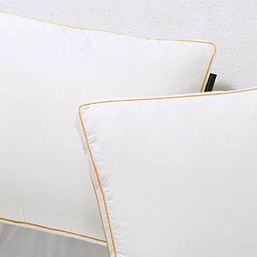 downluxe Down Feather Pillows - 2 Pack Gusseted Bed Pillows for Sleeping with Soft 100% Downproof Cotton Shell, King Size