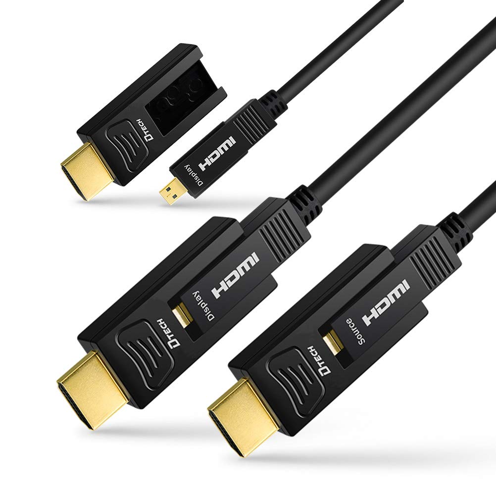 DTech Fiber Optic HDMI Cable 50 Feet 4K 60Hz 444 Chroma Subsampling 18Gbps High Speed Ultra HD with Dual Connector Micro HDMI and Standard HDMI Cord Compatible with TV Projector Computer Monitor