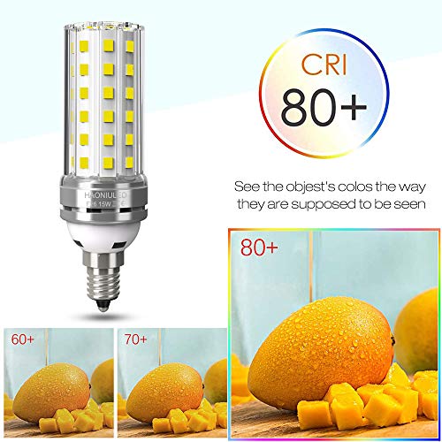 E12 Led Bulb Cool White 6000K,15W LED Candelabra Light Bulbs 150 Watt Equivalent, 1500lm, LED Chandelier Bulbs, Decorative Candle , Non-Dimmable LED 4 Packs