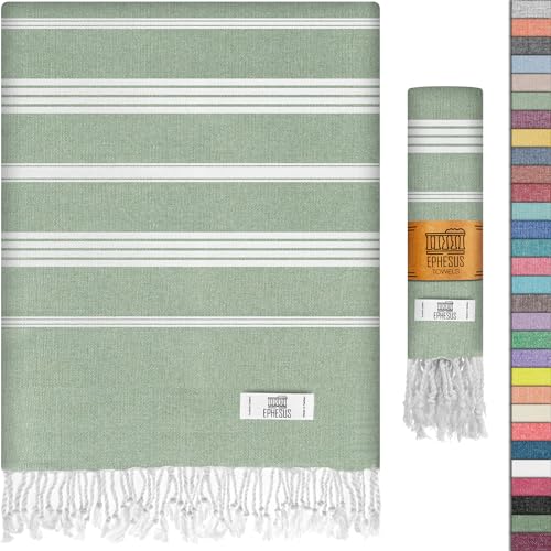 EPHESUS TOWELS Turkish Beach Towel - 38x70 inch - Sultan Design - Cotton Polyester Blend (Plum Green, Pack of 1)
