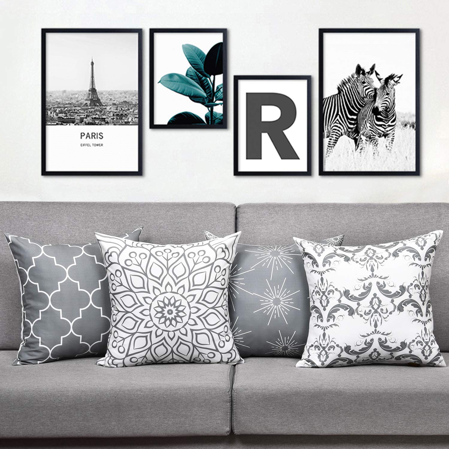 Fascidorm Throw Pillow Covers Modern Decorative Cushion Case for Room Bedroom Sofa Chair Car, Grey and White, 18 x 18 Inch