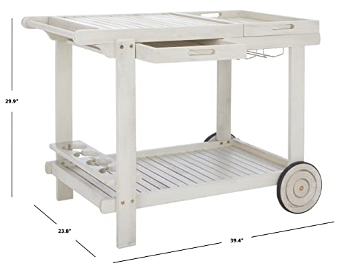 SAFAVIEH Outdoor Collection Orland White Washed Acacia Wood Slatted Tea Trolley