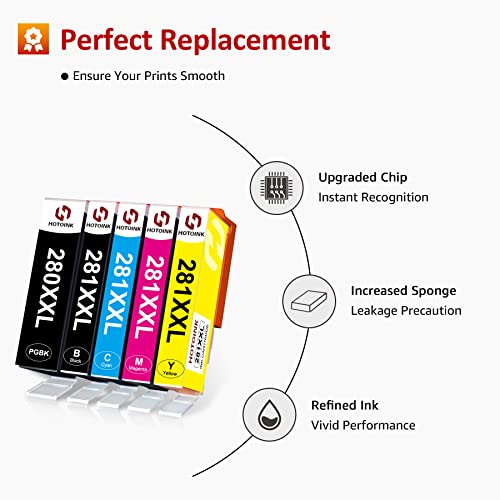 PGI-280XXL/CLI-281XXL Compatible Ink Cartridge Replacement for Canon 280 281 Ink Cartridge High Yield Use to PIXMA TR8520 TS6120 TS6320 TS6220 TR7520 TS8120 TS9120 TS9520 (5 Value Pack)