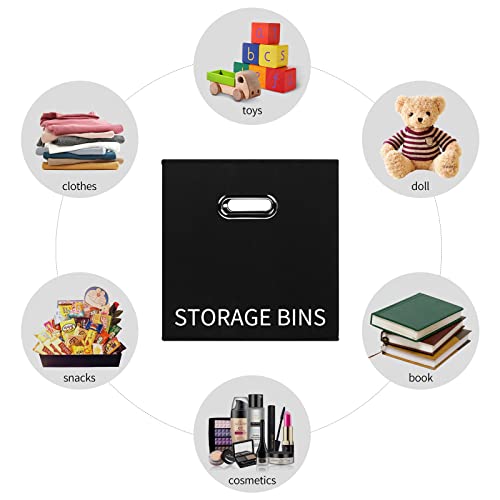 NieEnjoy Black Fabric Cubes Storage Containers ,Foldable Storage Bins Cubes Organizer Baskets with Dual Handles for Shelf Closet Set of 3,(Black)