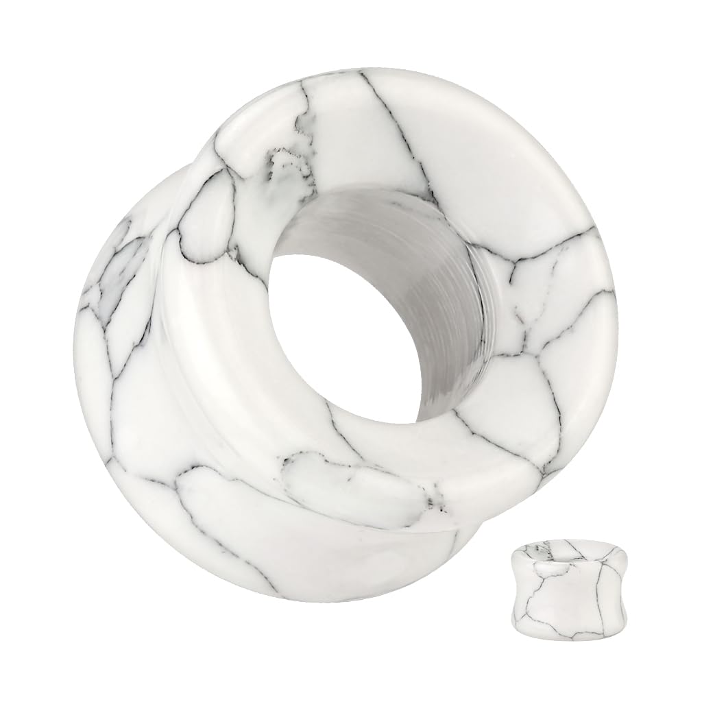 Ear gauges organic stone ear plug jewelry hollow White Howlite double saddle soscene plugs 16mm 5/8 inch