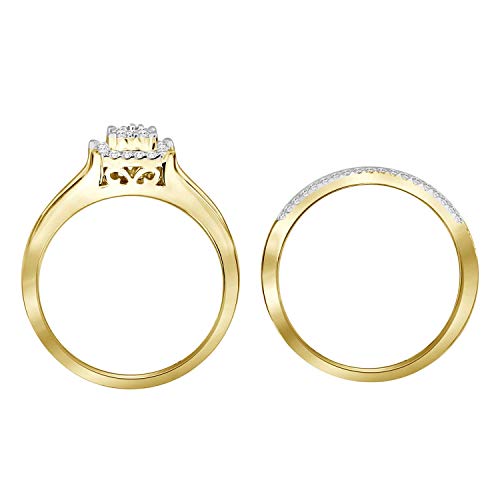 Eternal Bliss 1/3 cttw Round Natural Diamond Solid 10K Yellow Gold Ladies Engagement Wedding Bridal Ring Set (9.5)