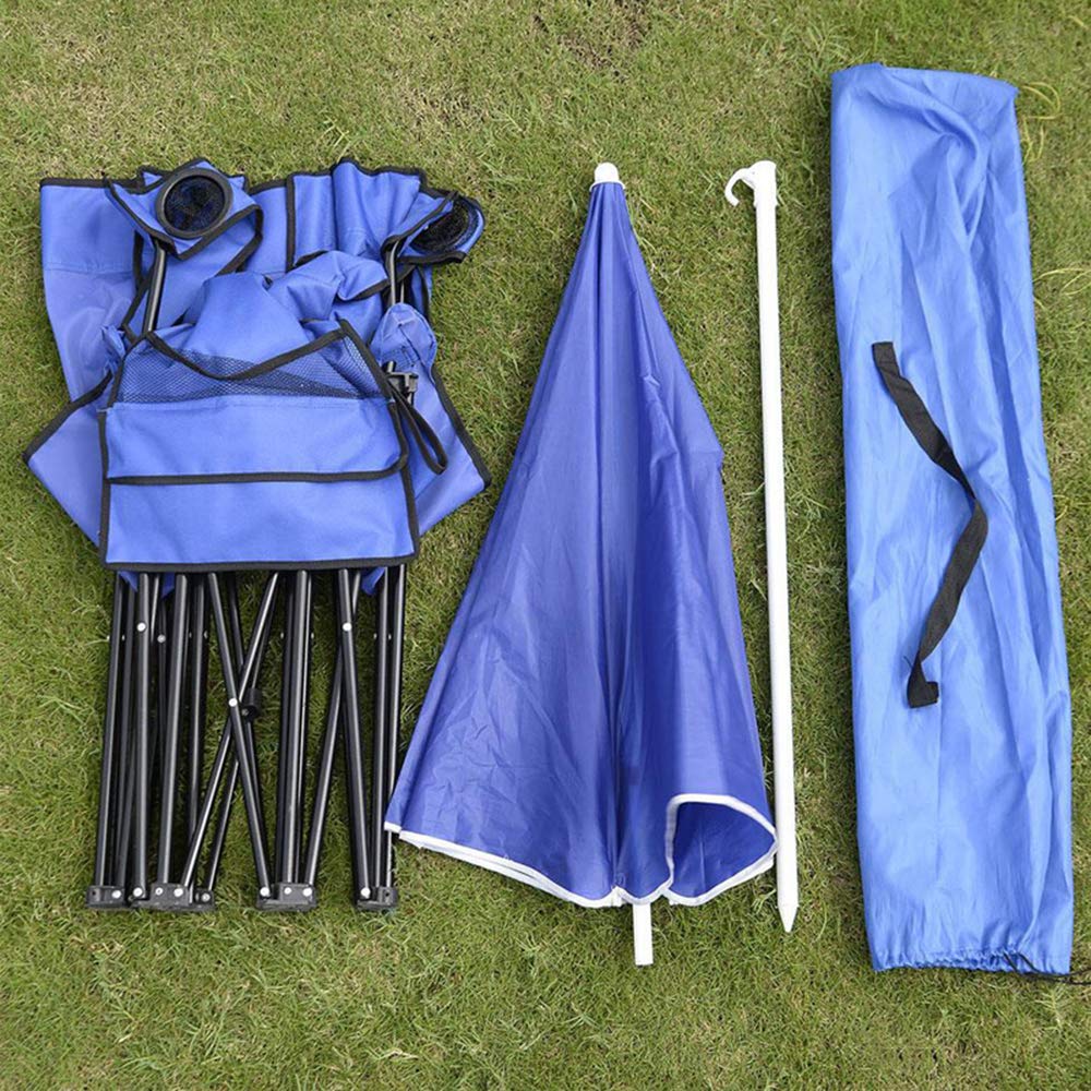Double Folding Picnic Chairs with Umbrella Mini Table Beverage Holder Carrying Bag Table Cooler Beach Camping Chair for Beach Patio Pool Park Outdoor Portable Camping