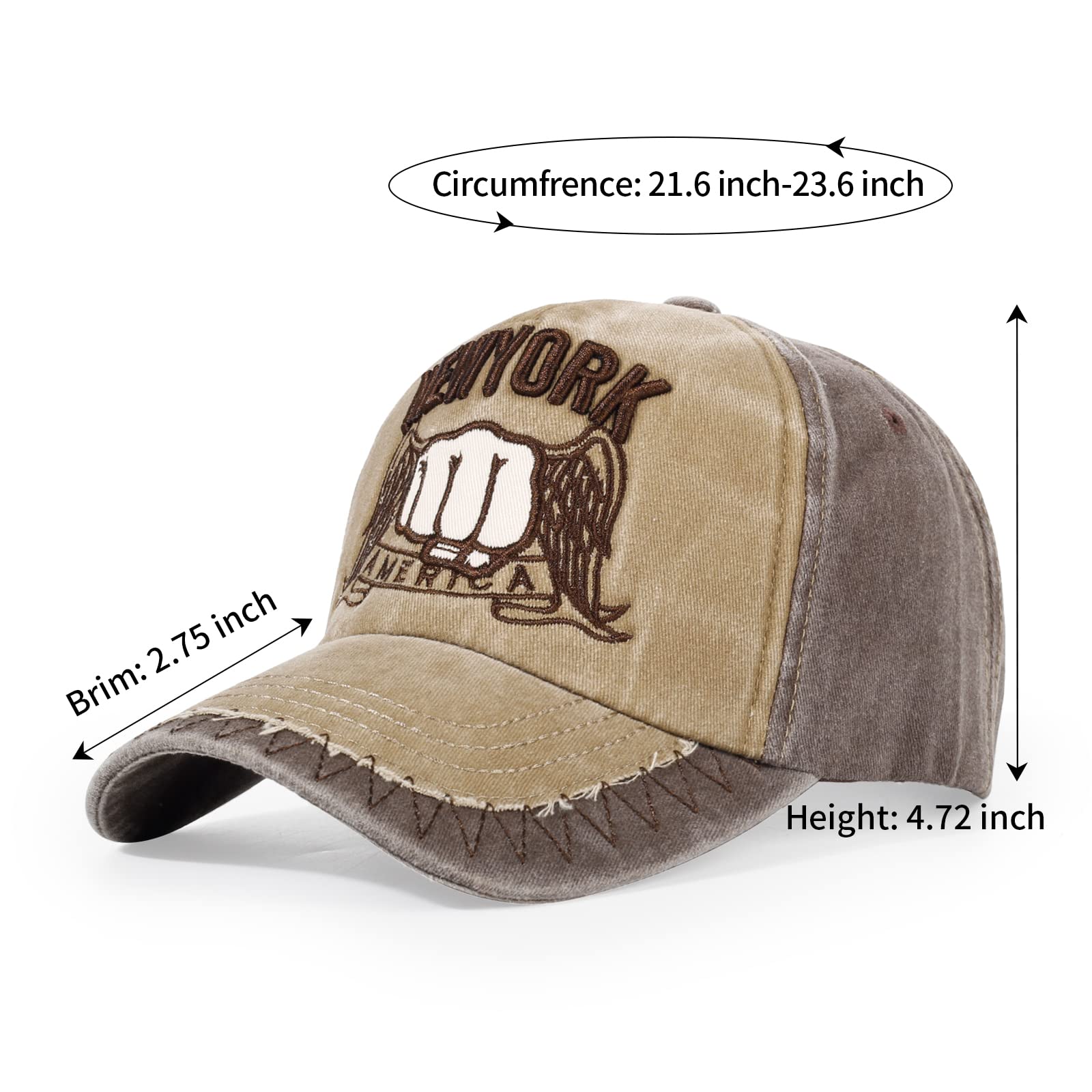 HH HOFNEN Baseball Cap Vintage Washed Distressed Cotton Hat for Men Women Adjustable Low Profile Dad Hat Plain Cap Khaki